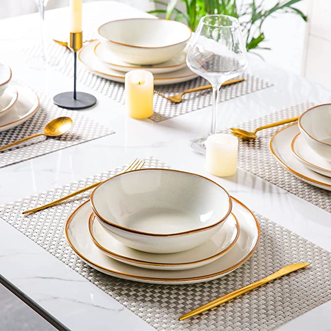 Hand Crafted Stoneware Plates and Bowls Set for 6 (18pcs) – AmorArc